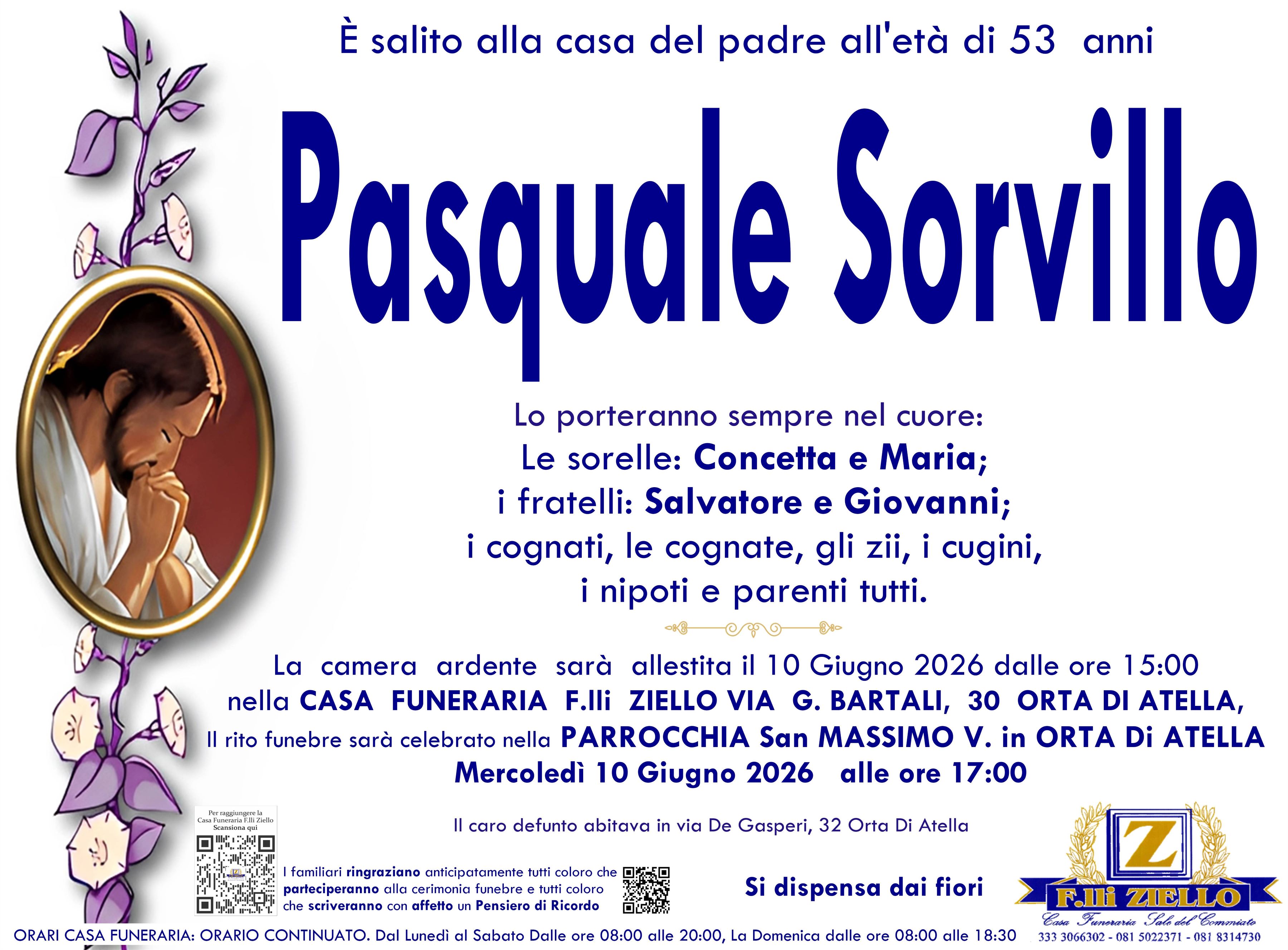 Necrologio PASQUALE SORVILLO | Necrologi Agro Atellano