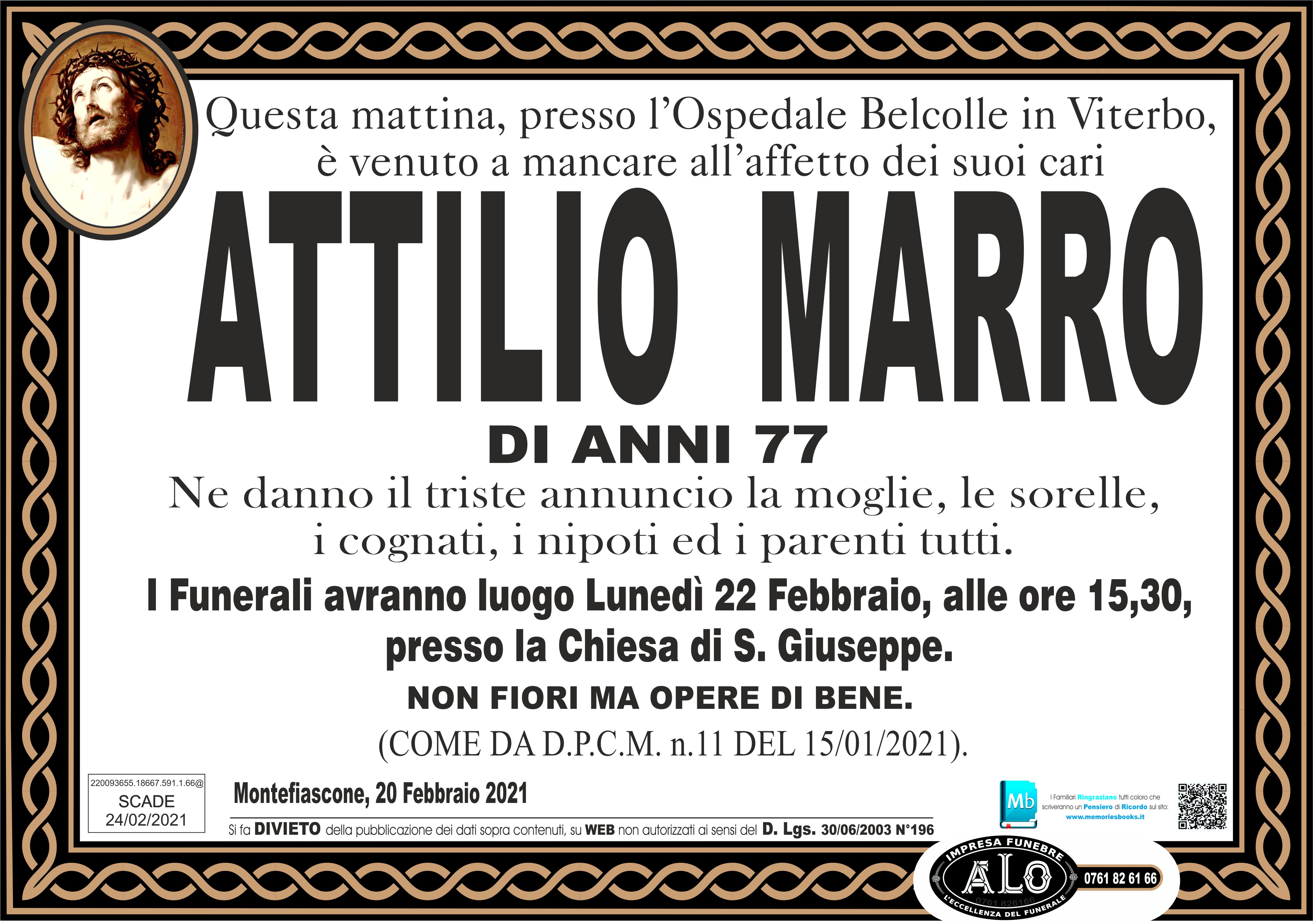 Necrologio ATTILIO MARRO | MemoriesBooks.it